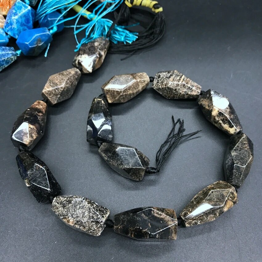 Бусины из гранита, черные, 13-15x28-30 мм, 15,5 дюймов