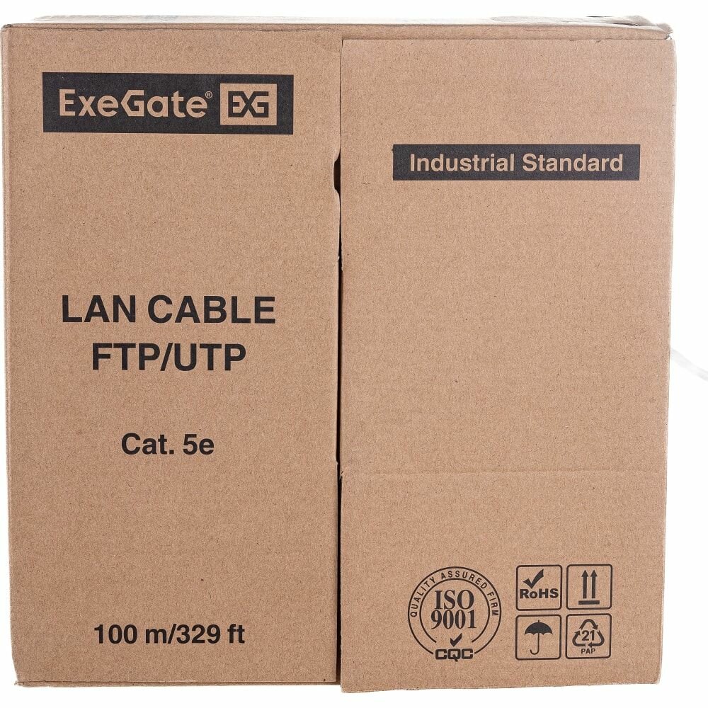 Кабель UTP ExeGate 4 пары, категория 5e, Special CCA, 26AWG, бухта 100м, серый, PVC 281818