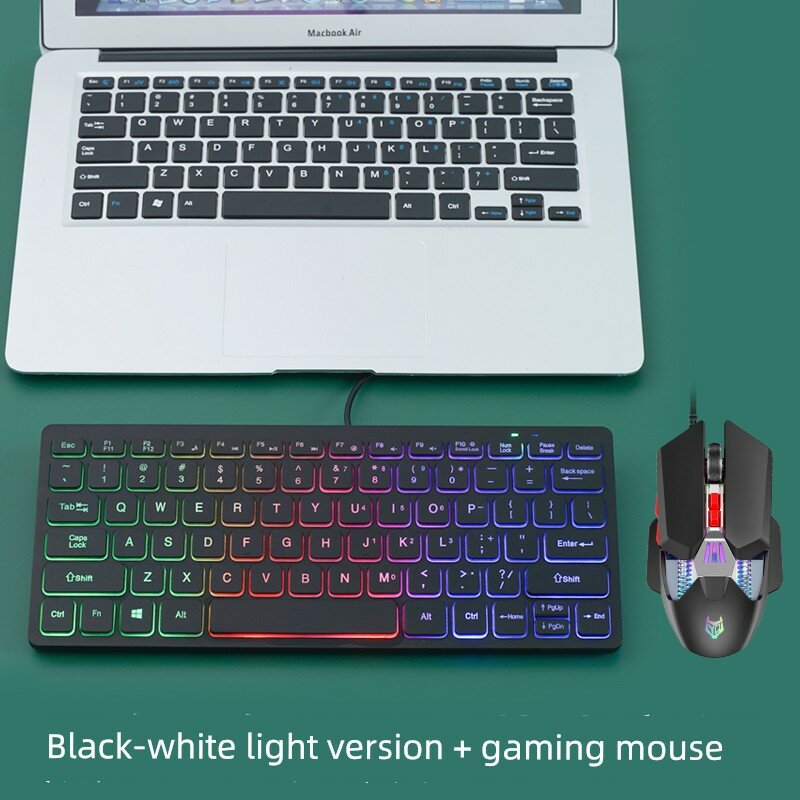 RGB-подсветка мини-проводная цифровая клавиатура с мышью для ноутбука, черный цвет, подсветка символов, регулировка