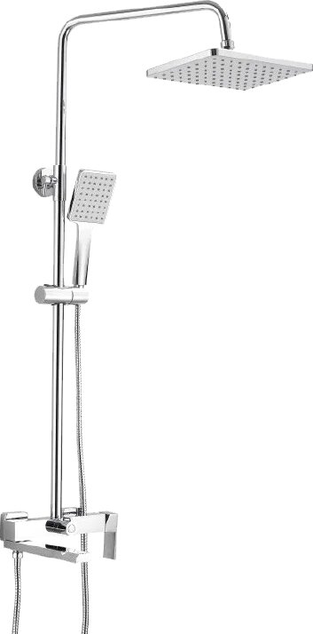 Душевая стойка BELZ B24613 со смесителем, хром, глянцевая, душевая система с тропическим душем, с изливом, с лейкой, латунная, рычаг сбоку