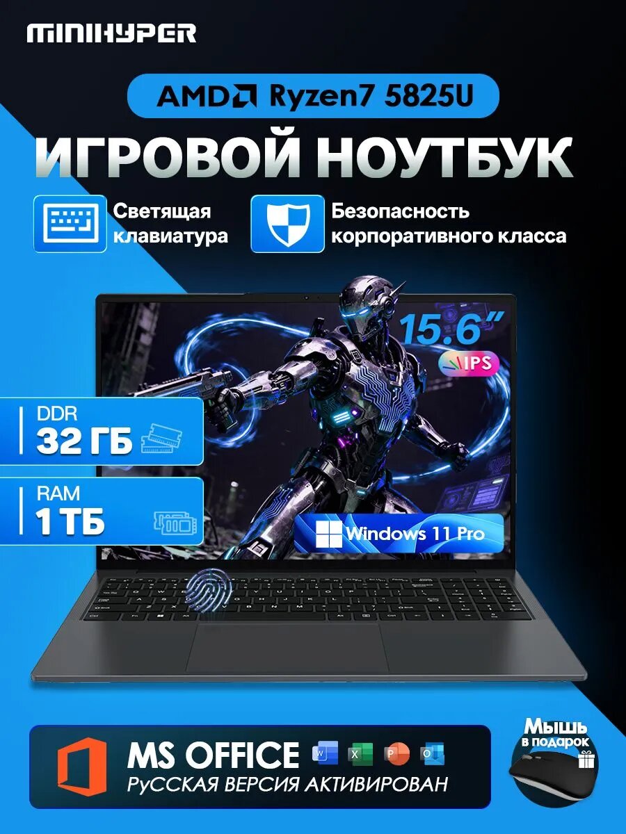 Игровой ноутбук 2026 | AMD Ryzen 7 5825U, графика Radeon RX Vega 8 2000 МГц, 32 ГБ ОЗУ, 1024 ГБ SSD
