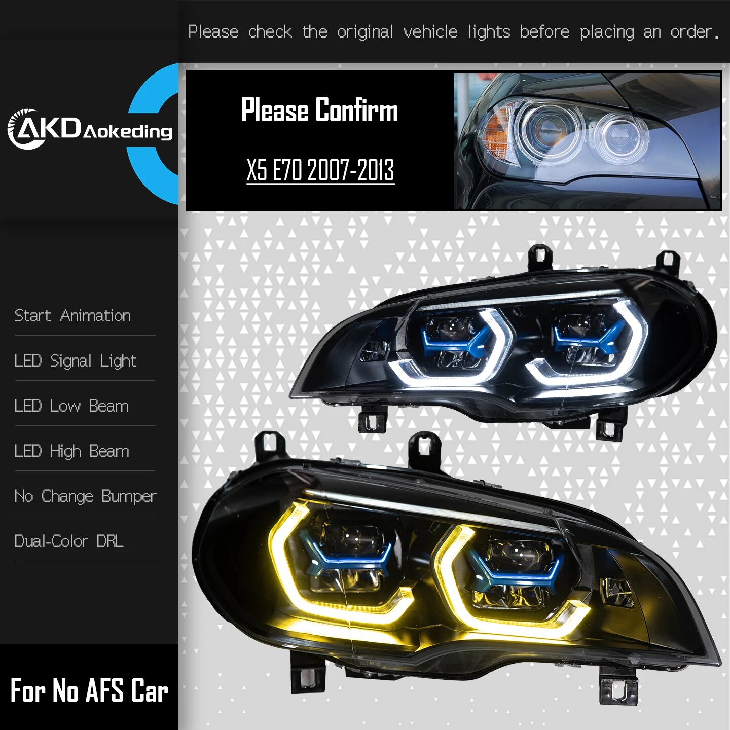 Фара AKD Car Styling для BMW X5 2007-2013 E70 LED-фара с ангельскими глазами, дневным ходовым светом, сигнальным светом HID автомобильные аксессуары