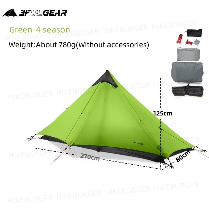 3F UL Gear 2026 Lanshan 1P Палатка для откры-air кэмпинга 15D SilNylon Палатка ультralегкая 760 г Водонепроницаемая палатка без стоек Для трекинга и походов с рюкзаком