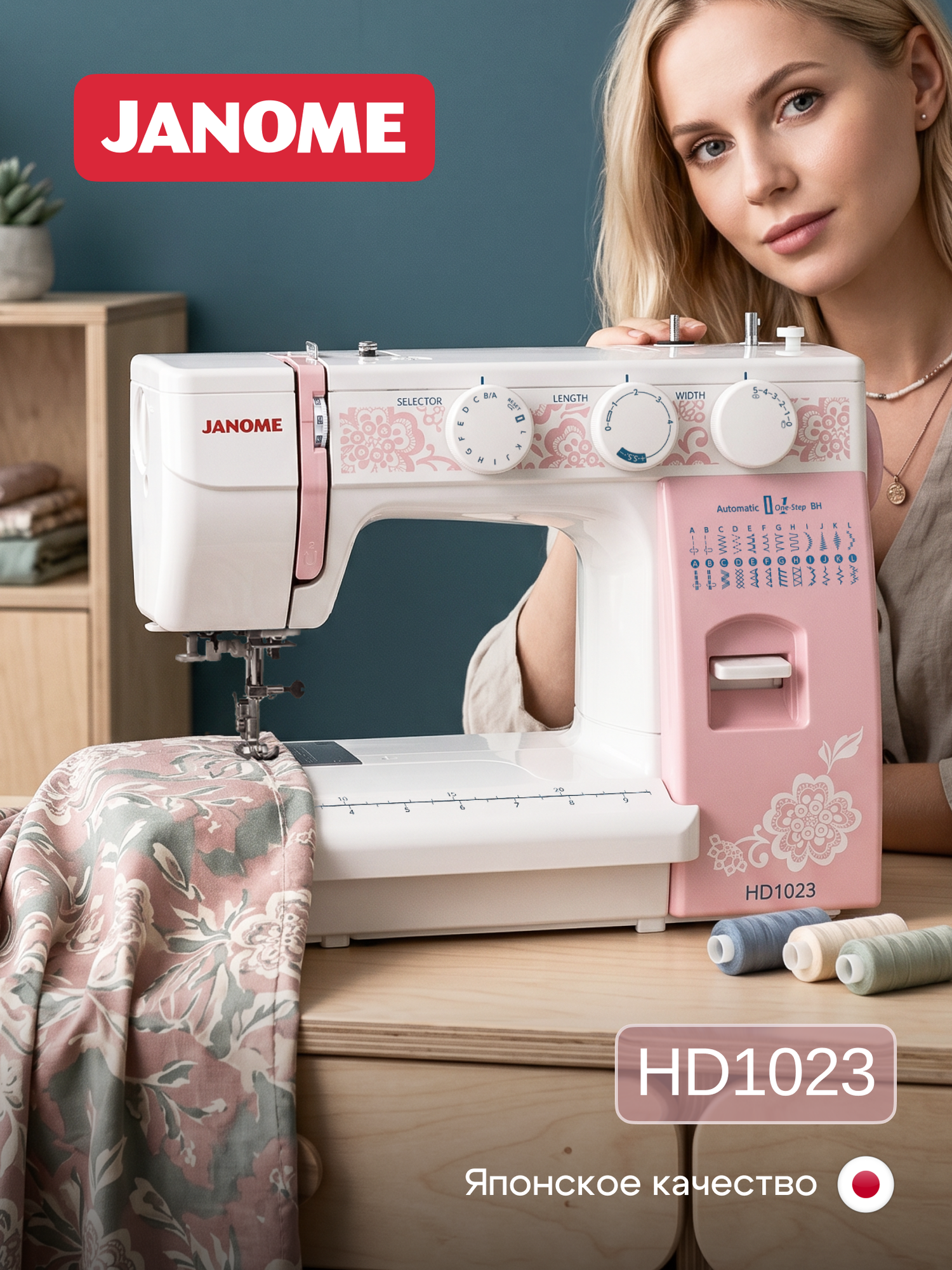 Швейная машинка Janome HD1023, усиленная станина, жесткий чехол в комплекте