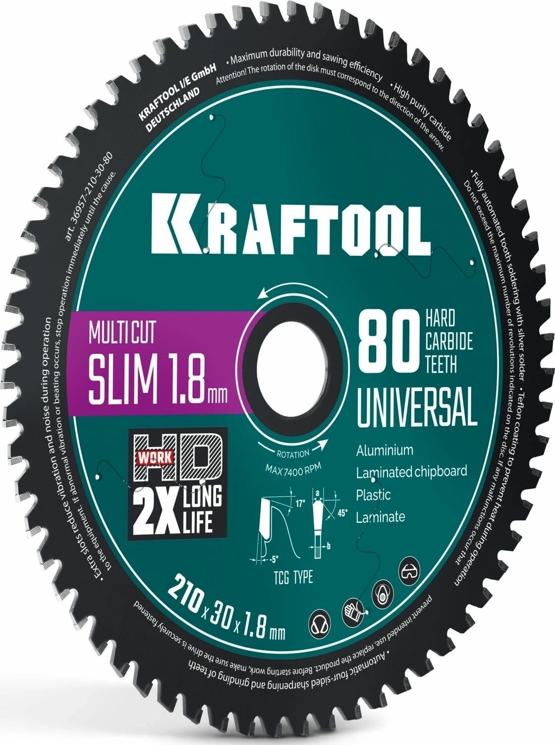 Диск пильный по дереву KRAFTOOL Slim multi cut 210 х 30 x 1.8 мм, 80Т