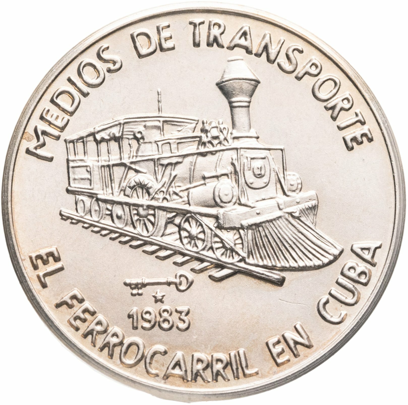 Куба 1 песо peso 1983 Транспорт Кубы - Железная дорога, Мельхиор медь-никель, в сохранности UNC