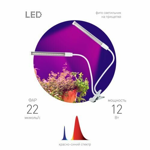 Светильник для рассады и зелени FITO-20W-АLED 12Вт 1000-240В +1град. до +35град. C 30000ч на прищепке ЭРА Б0039171