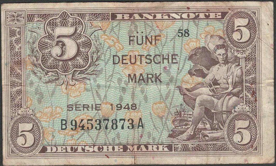 1948 Банкнота Германия ФРГ 5 марок F