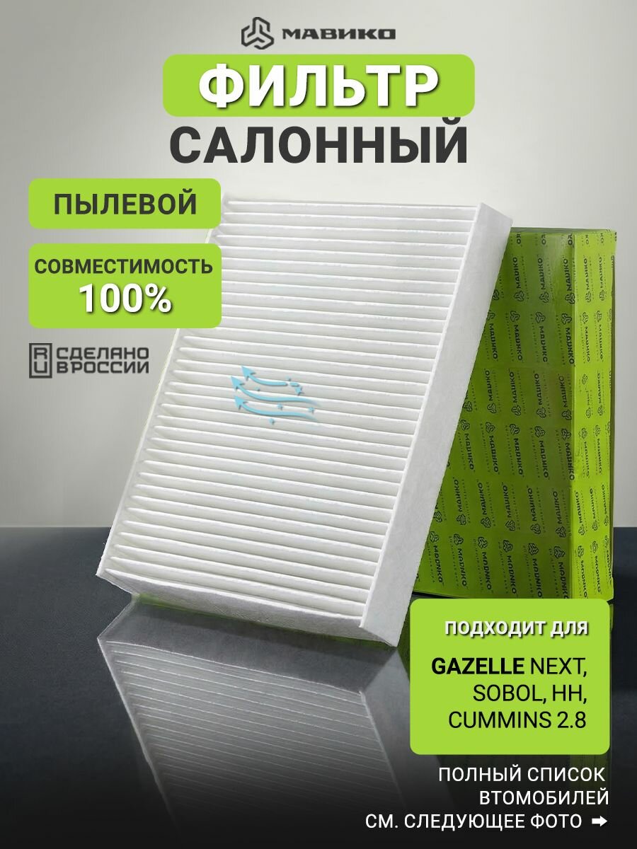 Фильтр салонный пылевой для ГАЗ Газель Некст, Соболь НН каминс 2.8; ГАЗон/Садко Некст камминс 2.8/3.8 / Фильтр салона GAZ GAZelle Next, Sobol NN G21/G31C, А274/А275, Cummins ISF2 2.8; GAZon Next