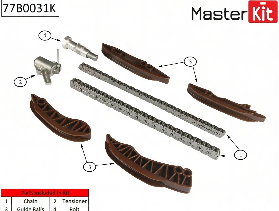 Комплект цепи ГРМ BMW 2.0d N47 06- без звездочек 77B0031K MasterKit арт. 77B0031K