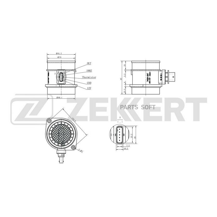 ZEKKERT SE-1095 Датчик массового расхода воздуха Hyundai Santa Fe I II 03- Tucson 04- Kia Sportage II 06- Ceed 07