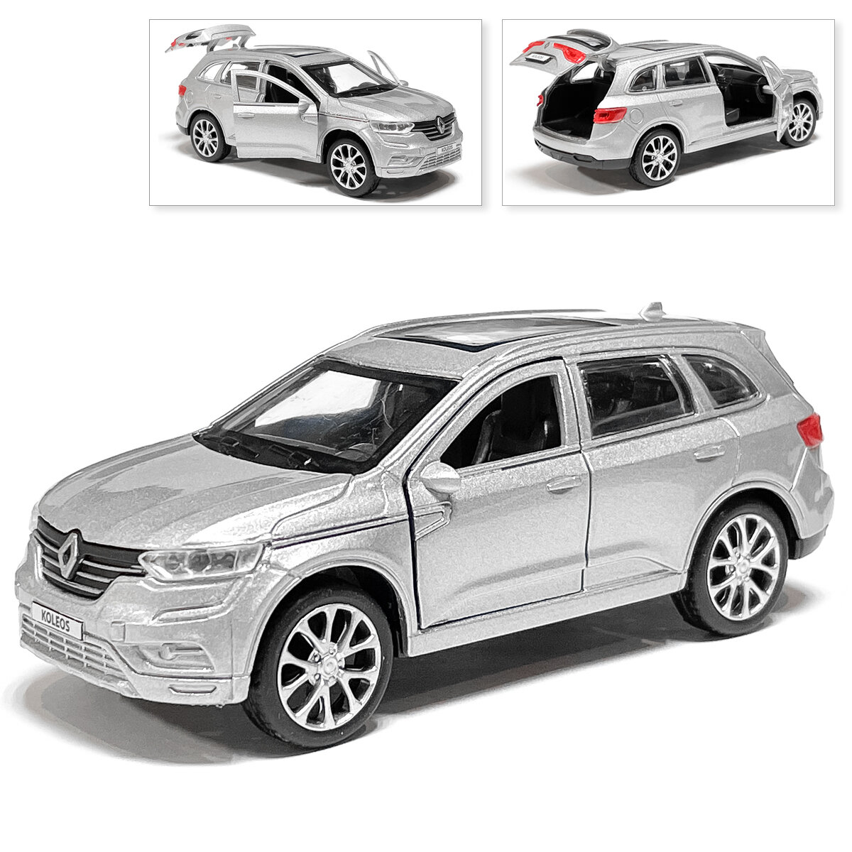 Машинка Renault Koleos, коллекционная, металлическая, серебро, Технопарк, 12 см