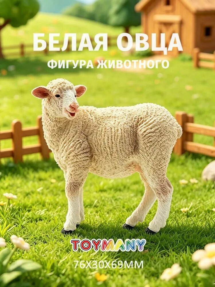 Toymany фигурка ферма животное, Белая овца, подарок и коллекция, 7.6x3.0x6.9cm