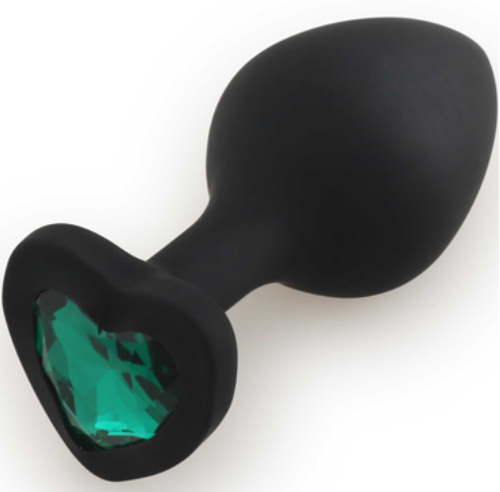 39812 Play Secrets Silicone Butt Plug Heart Shape Medium, черный/темно-зеленый. Средняя анальная пробка с кристаллом в форме сердца