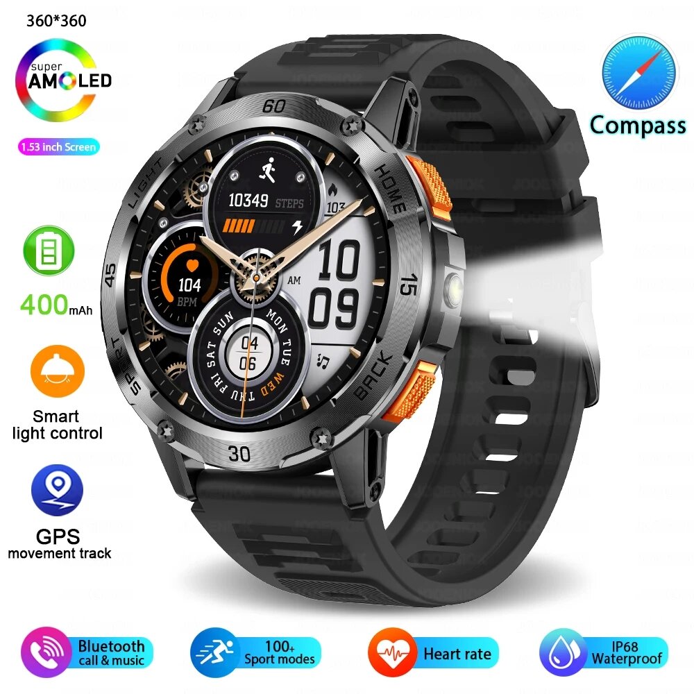 SmartWatch Black 1.3" AMOLED, GPS, 100 Sport Modes