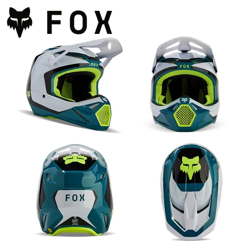 Шлем FOX V1, внедорожный мотоцикл, легкий легкий шлем DOT, сертификация ECE, L, Cyan Green White