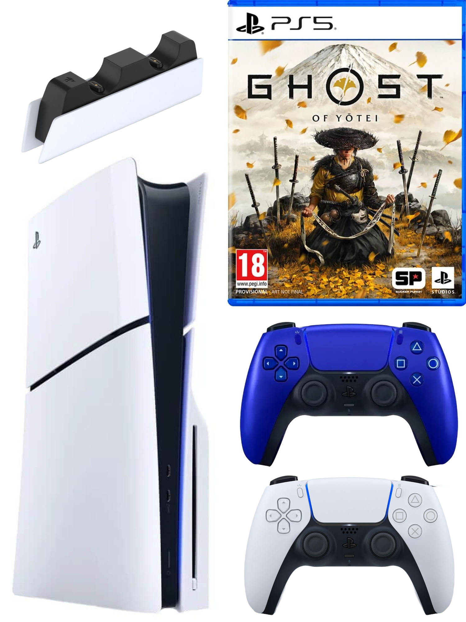 Игровая приставка Sony PS 5 Slim, 1ТБ(с дисководом)+2 геймпад+Зарядная станция+Ghost of Yotei