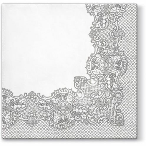 Салфетки PAW Decor Collection "Lunch", Королевское кружево, серебристое, трехслойные, для декупажа, 20 шт