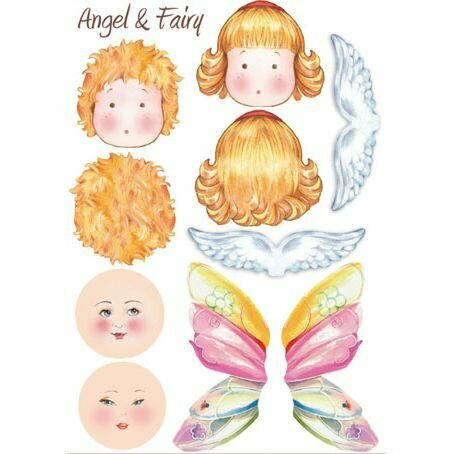Детали для изготовления кукол STAMPERIA "Angel & Fairy", лица и крылышки, на отрезе фетра, 14,8х21 см, А5