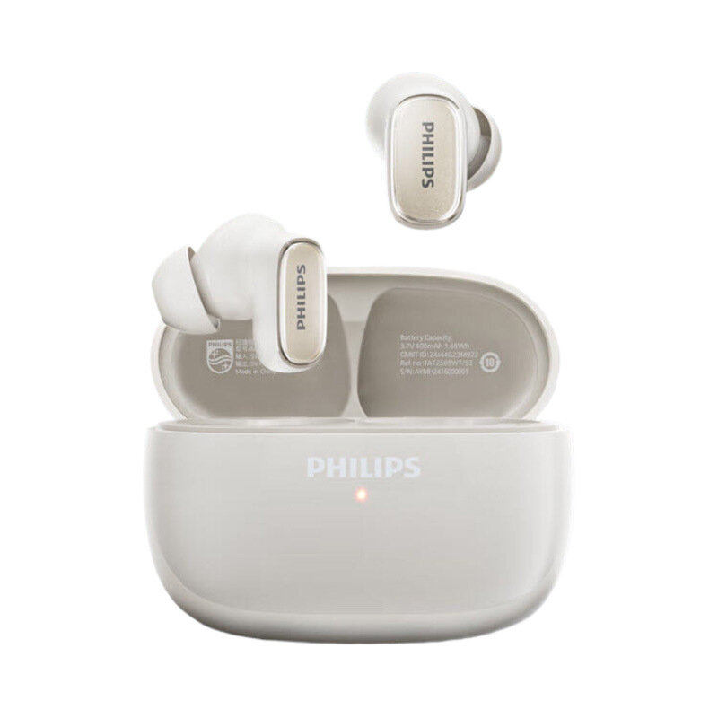Philips TAT2569 беспроводные наушники с технологией True Wireless, полузакрытый дизайн, белый цвет для комфортного