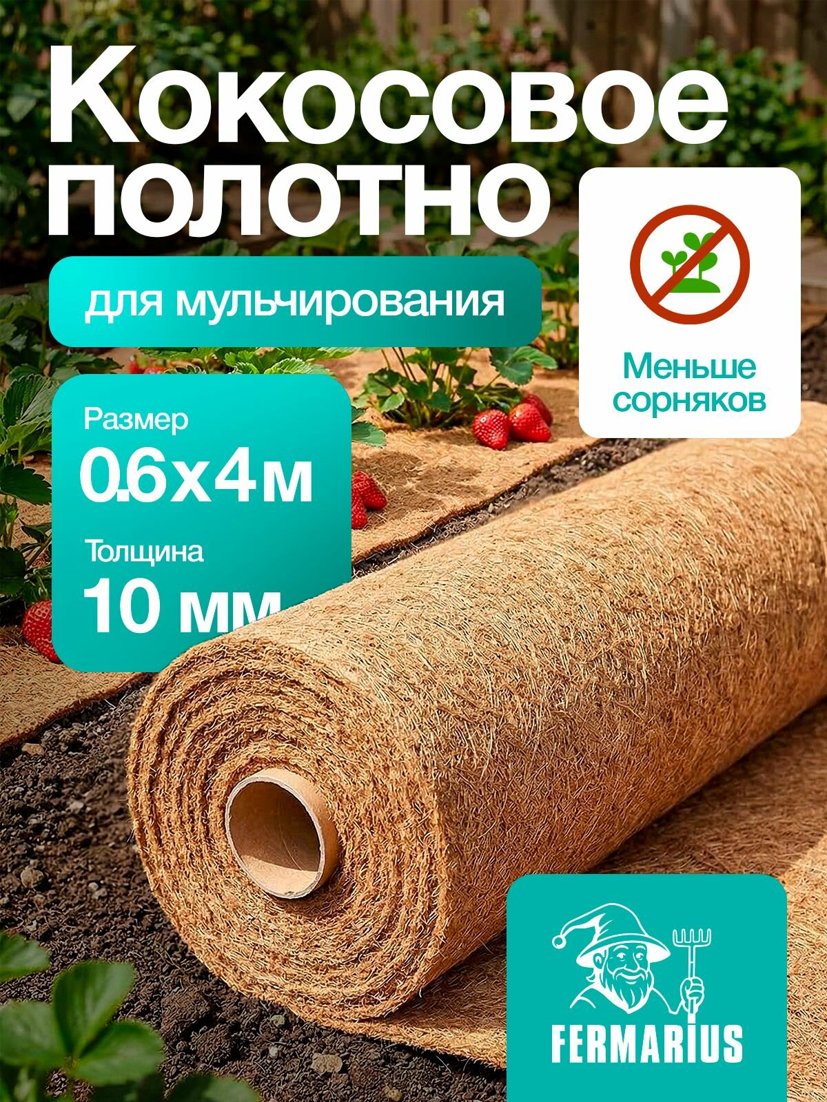 Садовая дорожка из кокосового волокна 4х0.6 м / Кокосовое полотно для мульчирования