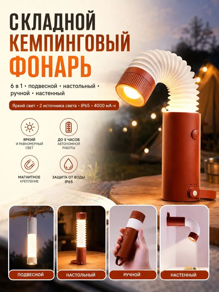Кемпинговый фонарь "JP-1008", аккумуляторный, складной, 4000mAh