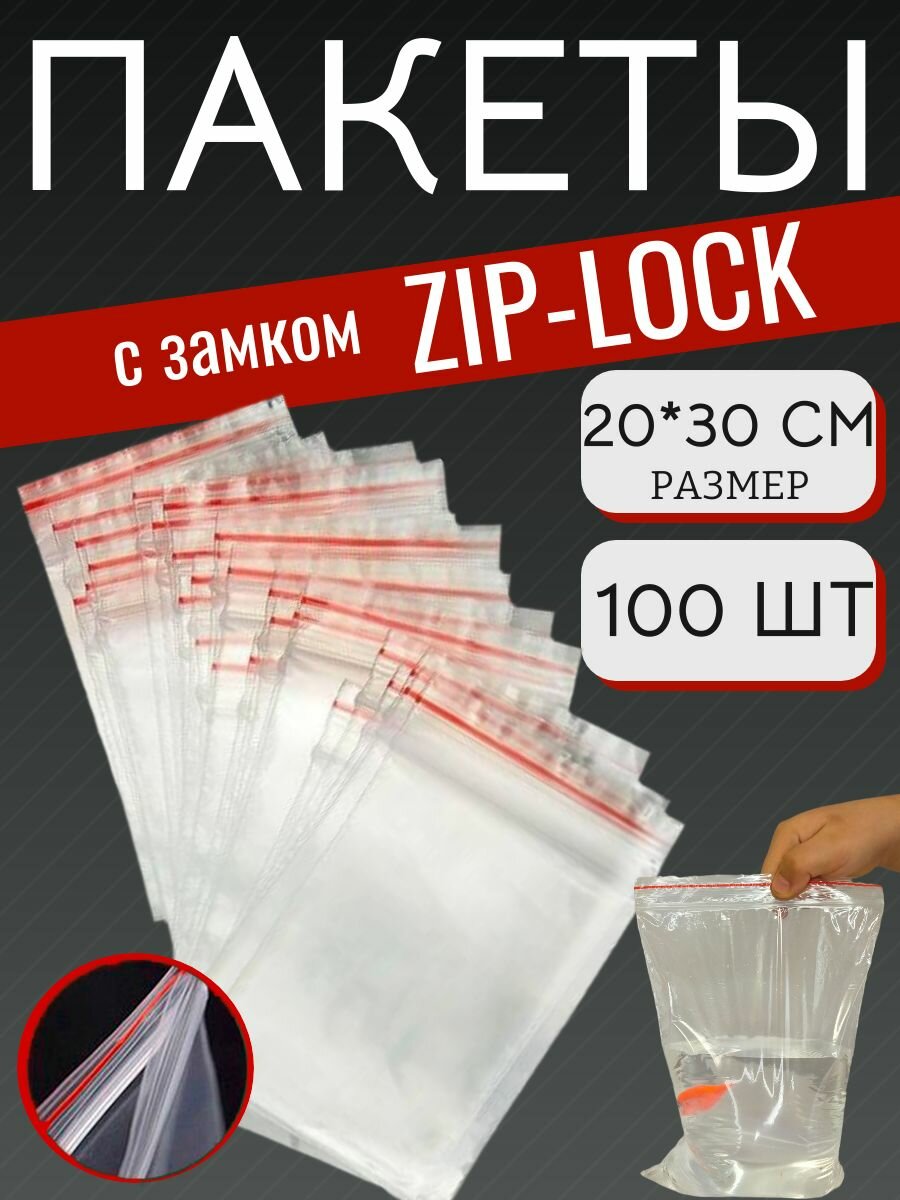 ZIP пакеты, прозрачные пакеты с замком ЗИП ЛОК, гриппер, 200 х 300 мм, 100 шт