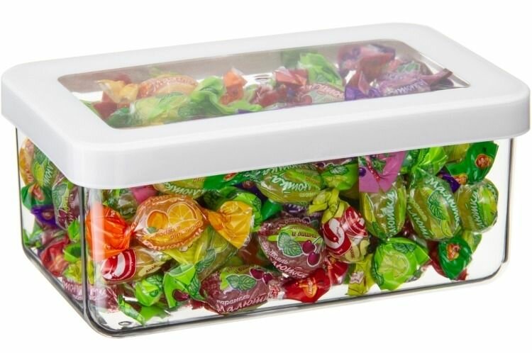 Банка для сыпучих продуктов Idea / Идея Степ пластиковая с крышкой, белый, размером 160х100х70мм, объемом 0.8л / емкости для хранения