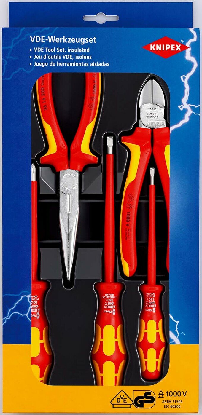 KNIPEX Набор шарнирно-губцевых инструментов VDE в ложементе, 5 предметов, KN-002013