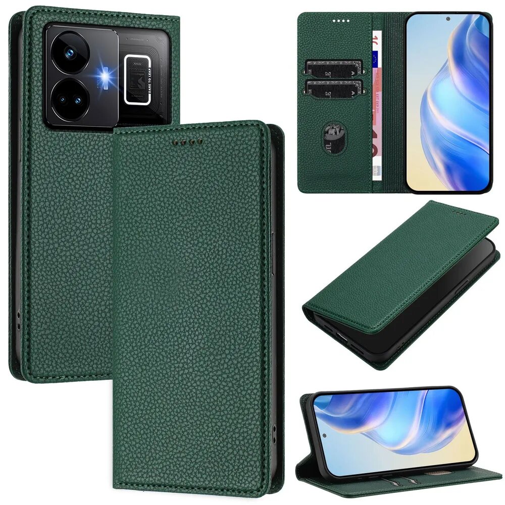 Кожаный книжка чехол для OPPO Realme GT3 5G/Realme GT Neo5 SE 5G/Realme GT Neo 5 240W/Realme GT Neo 5 5G с визитницей и RFID-блокировкой