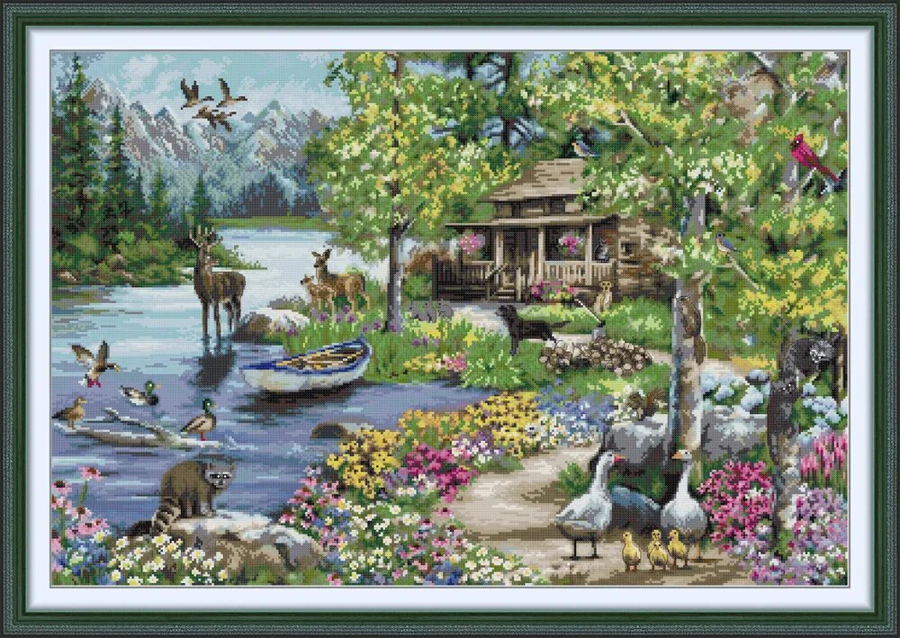 NKFвышивка крестом наборы, Схема на 14CT "Коттедж на берегу озера",73*52CM
