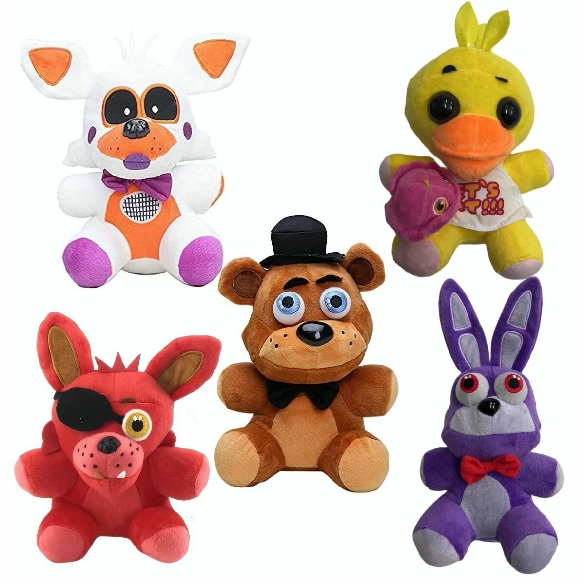 Набор 5 мягких игрушек - Аниматроники 5 ночей Зеленая Цирковой малыш Funtime Foxy Эннард Плюш Ballora Plush Funtime) 20 см (Five Nights FNA)