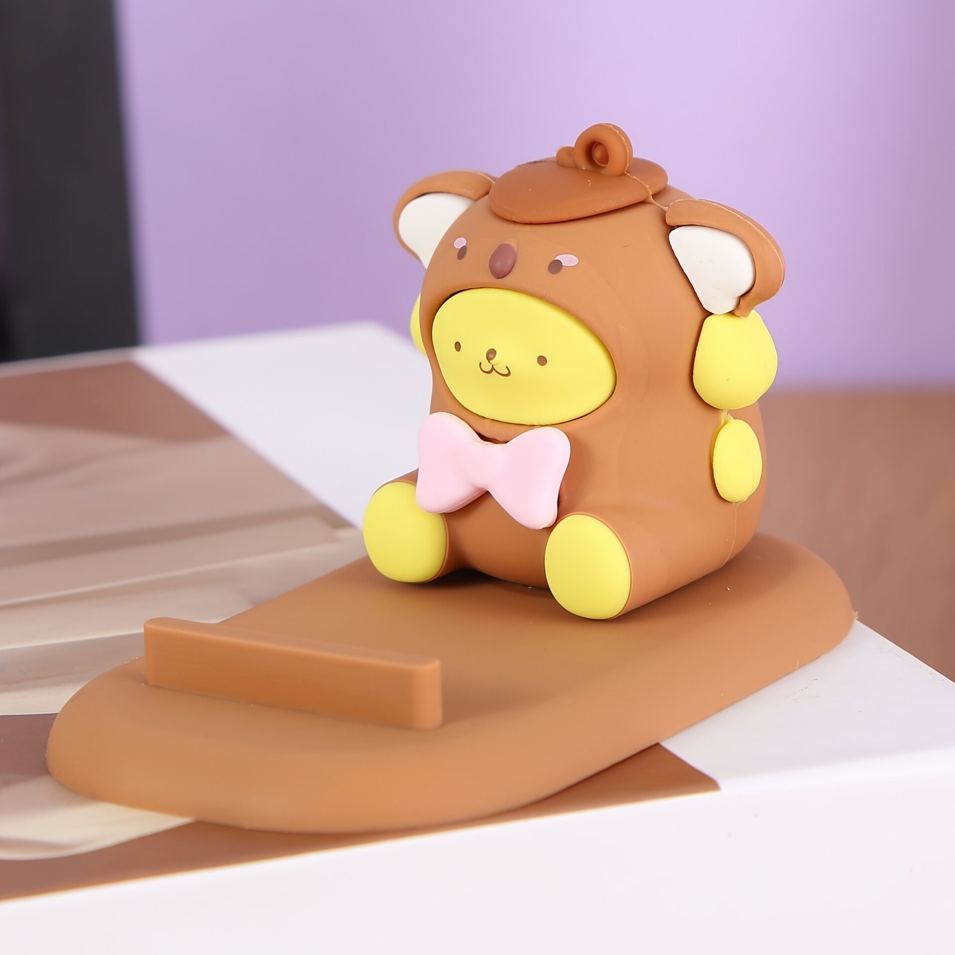 Подставка для телефона 3D с милым мультяшным персонажем Pudding Dog из ПВХ, розовый бантик, для стола и кровати, 1 шт.