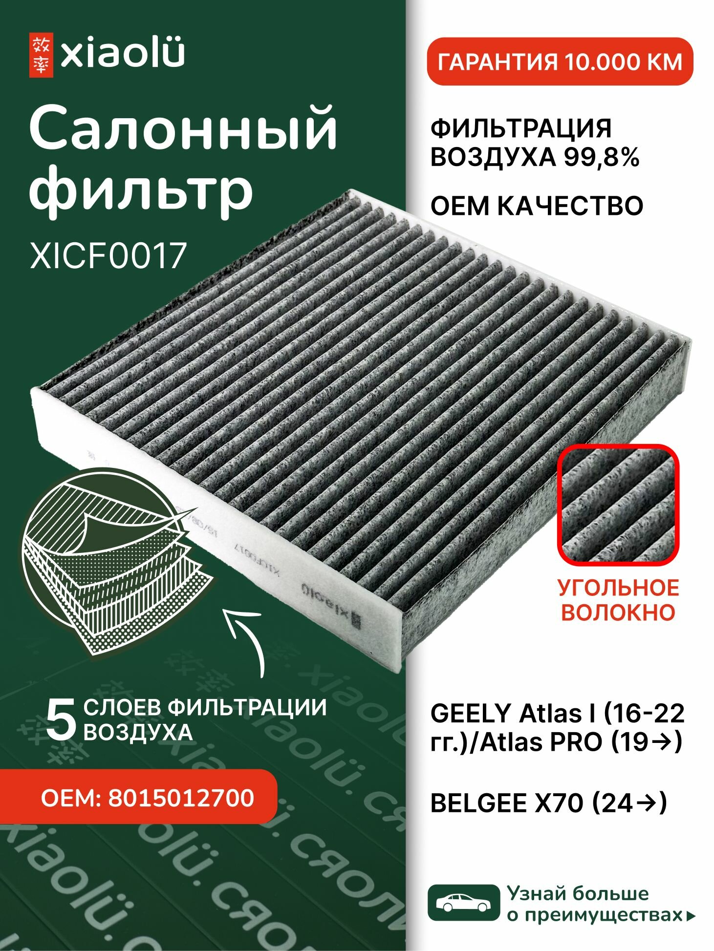 Фильтр салонный угольный GEELY Atlas I (16-22 гг.)/Atlas PRO (19 ), BELGEE X70 (24 )