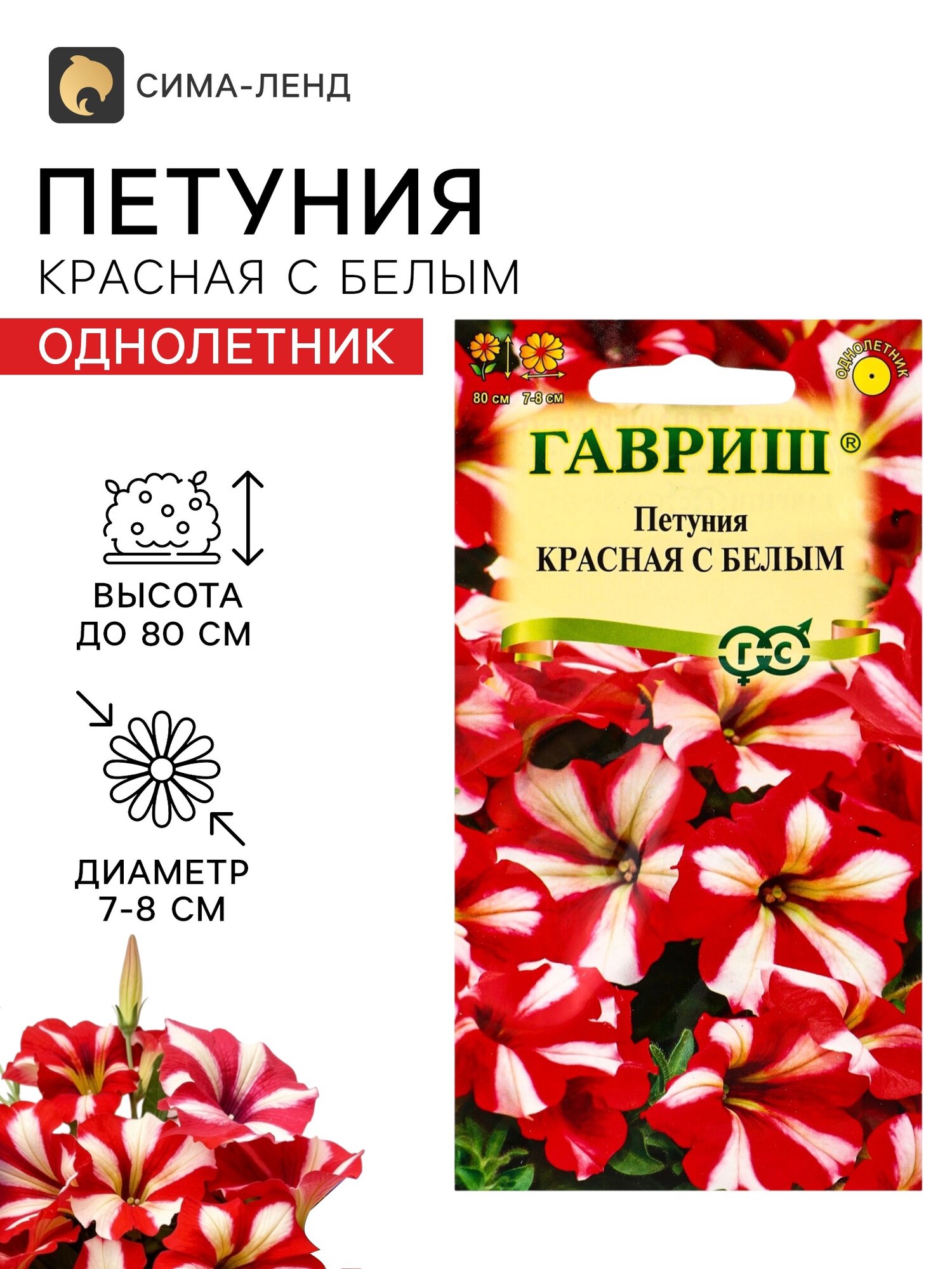 Семена цветов Петуния ампельная «Красная с белым» гранулы, 7 шт.