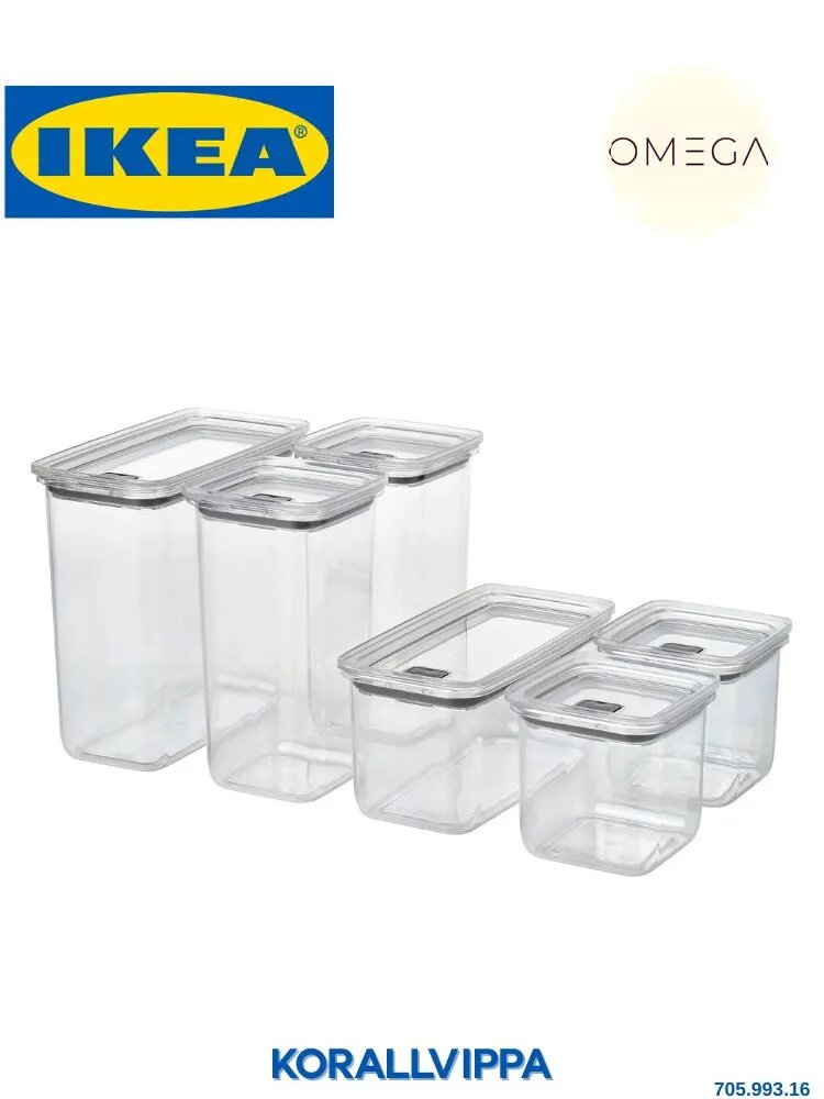 IKEA Коробка для хранения, высота 9 см, 6 шт, полипропилен, прозрачный