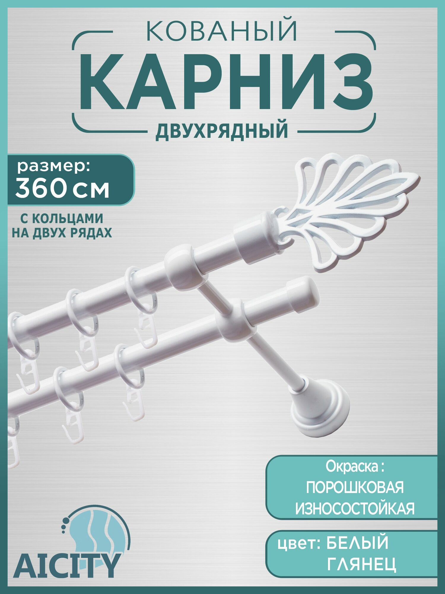 Карниз для штор AICITY 16мм Прямой 360 см Веер 2 ряда 22 белый глянец