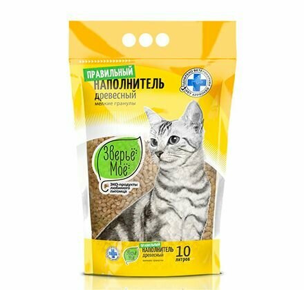 Наполнитель древесный Зверьё Моё мелкие гранулы, 10 л/2.8 кг
