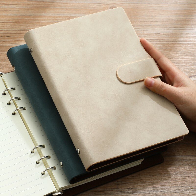 Faramon Loose-Leaf Notebook A5, Simple Notepad, Business Office Detachable Large Meeting Record Book Diary, A5-Khaki