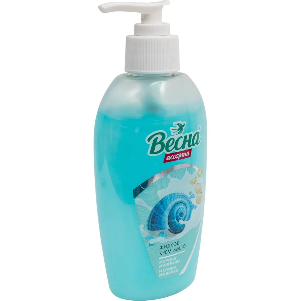 Жидкое мыло весна Ассорти морские минералы и соевое молочко, крем‑мыло с ароматом океанических минералов, голубой