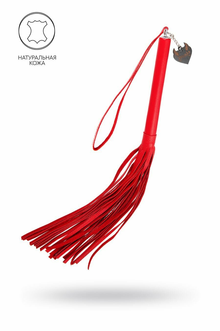 Плеть Pecado BDSM, красная рукоять, красные хлысты, натуральная кожа 50 см