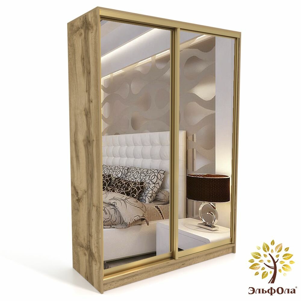 Шкаф-купе ЭльфОла "Элеганс", двухстворчатый, 100*60*220 см, дуб вотан, профиль золото
