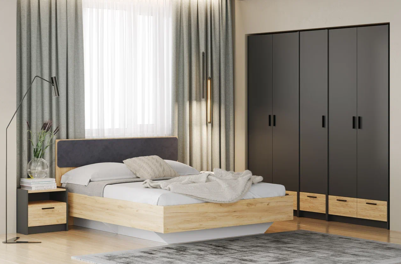 Спальня Сильва Оттавия комплектация 7 Антрацит, Дуб Крафт Золотой