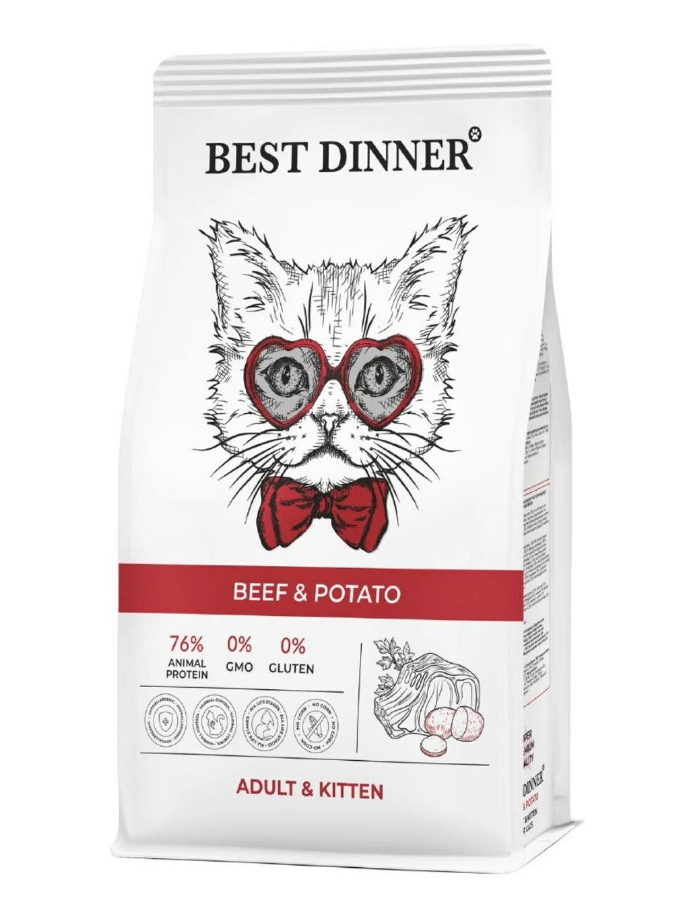 Бест Диннер Adult & Kitten сухой корм для котят с 1 мес. и взрослых кошек, говядина и картофель, 400г