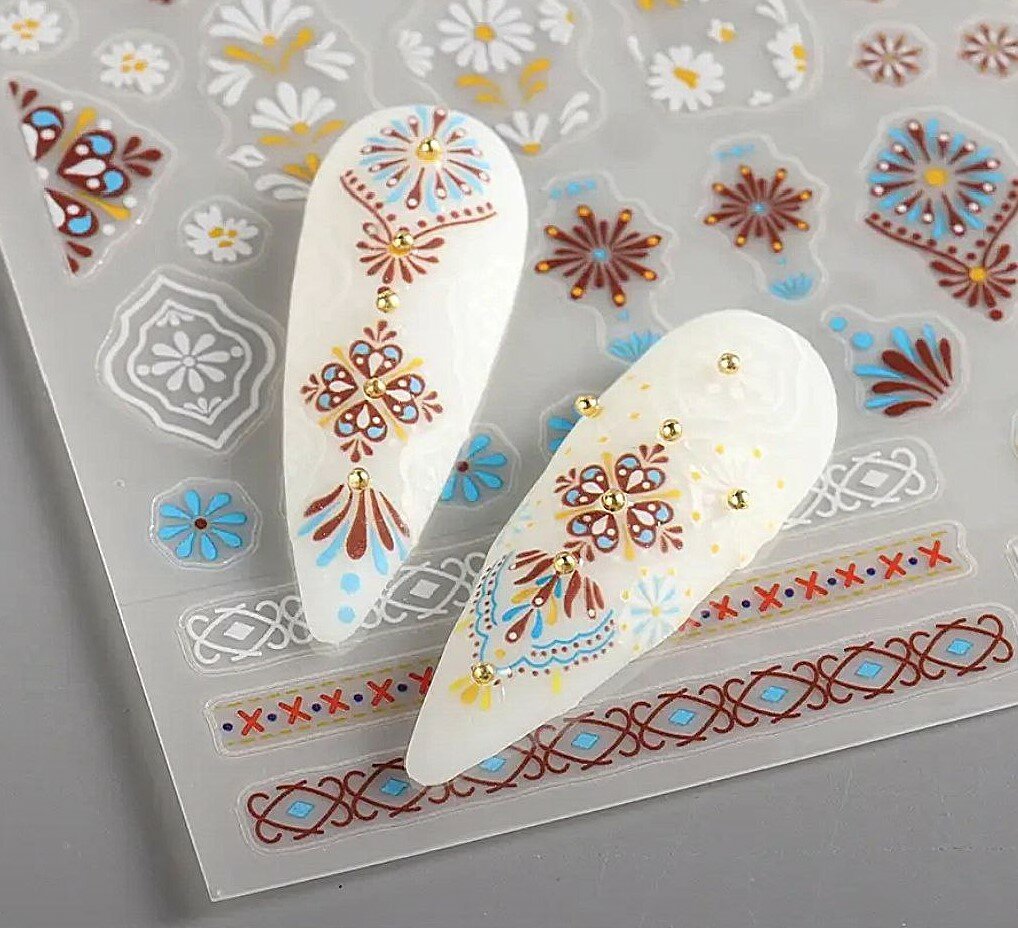 Наклейки виниловые для ногтей "Цветочки"/ Разноцветный / 10.2см*6.5см
