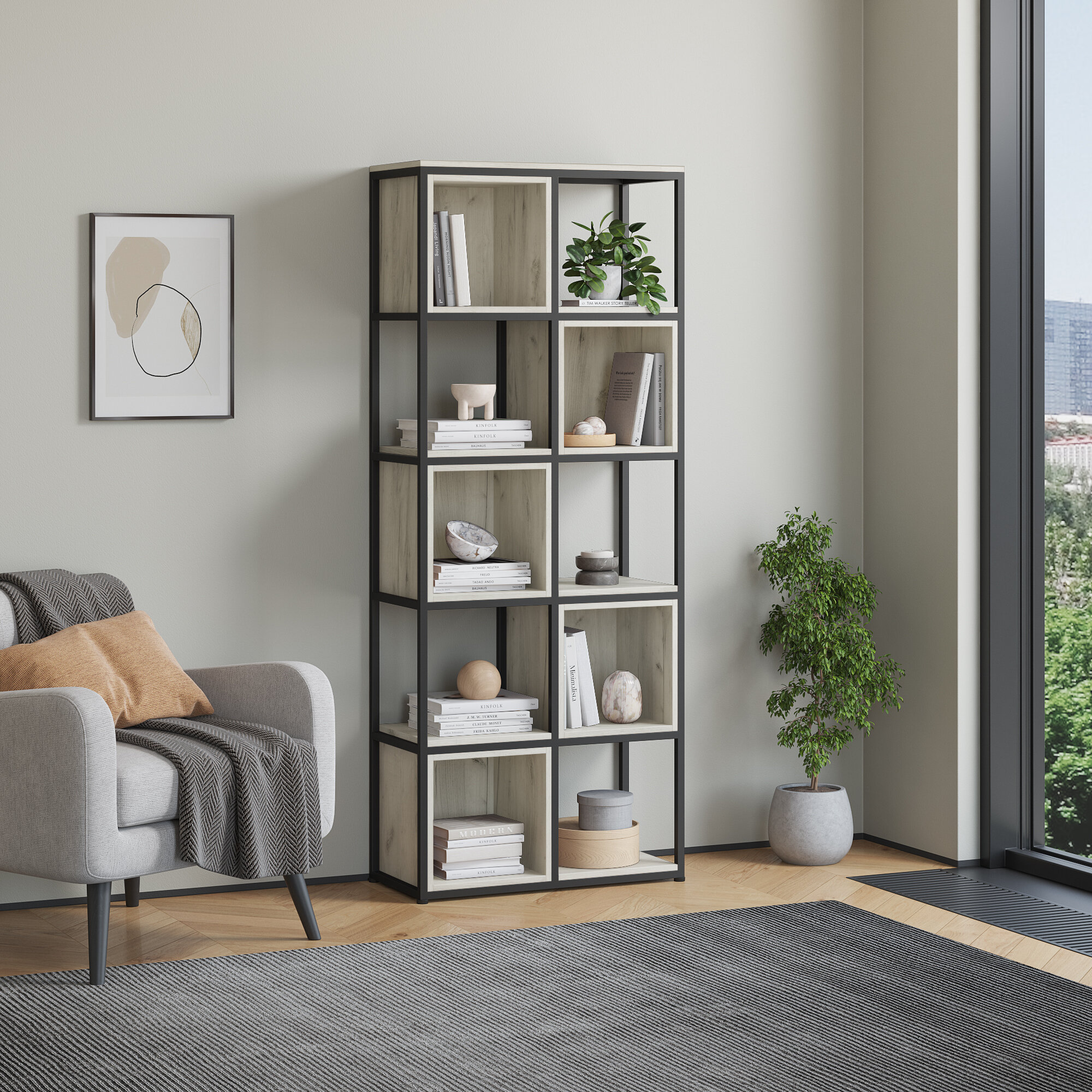 Стеллаж Айсберг Кубо v1 Черный/дуб крафт белый