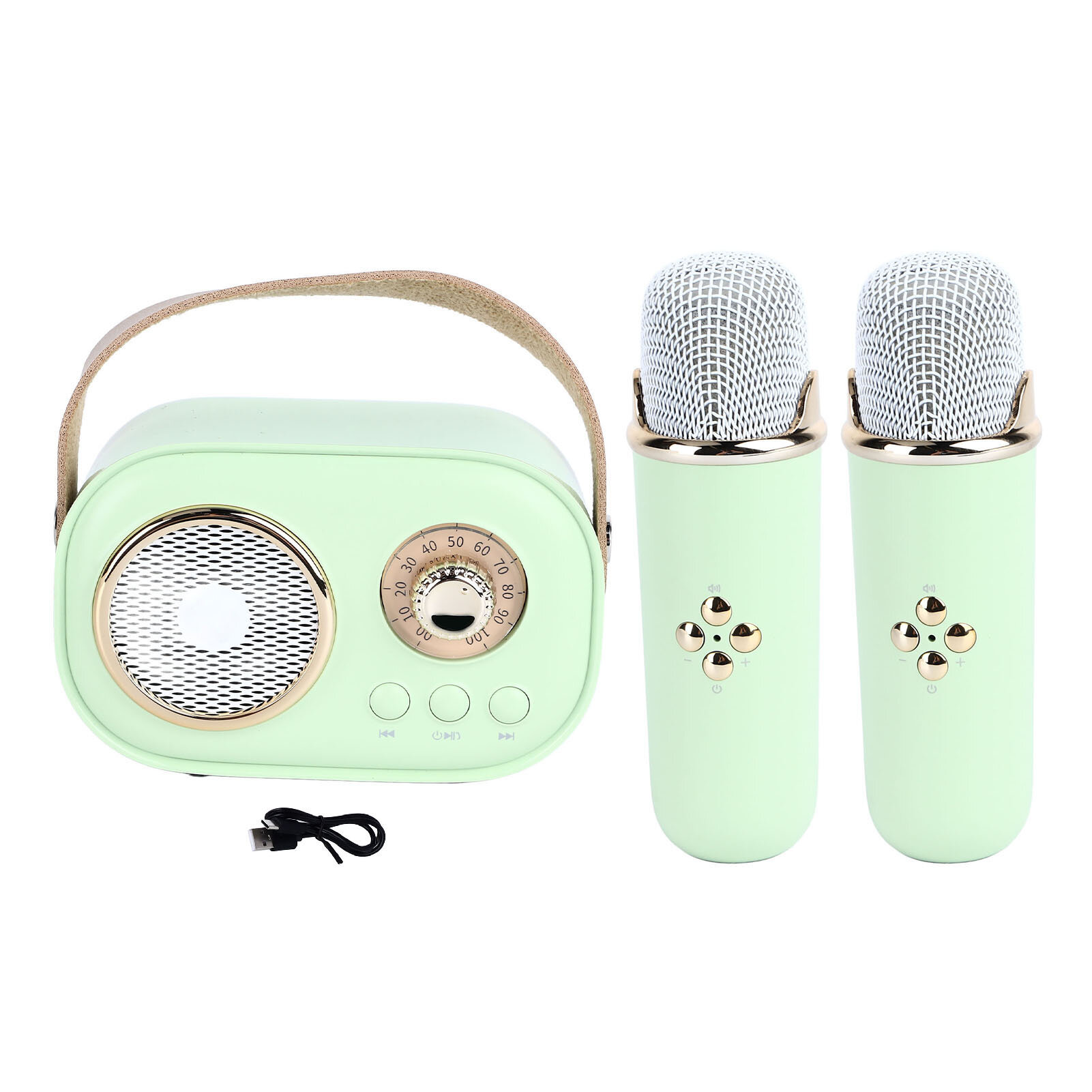 Мини-караоке-машинас2микрофонами, портативныйкомплектBluetooth-колоноксбеспроводныммикрофоном.