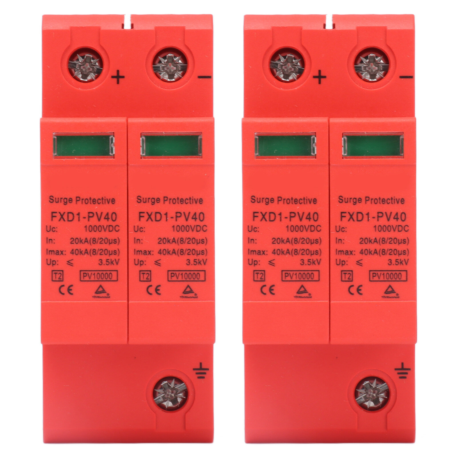 2 шт. защитных устройств SPD, фотоэлектрический разрядник постоянного тока, 2P, 40KA FXD1‑PV40