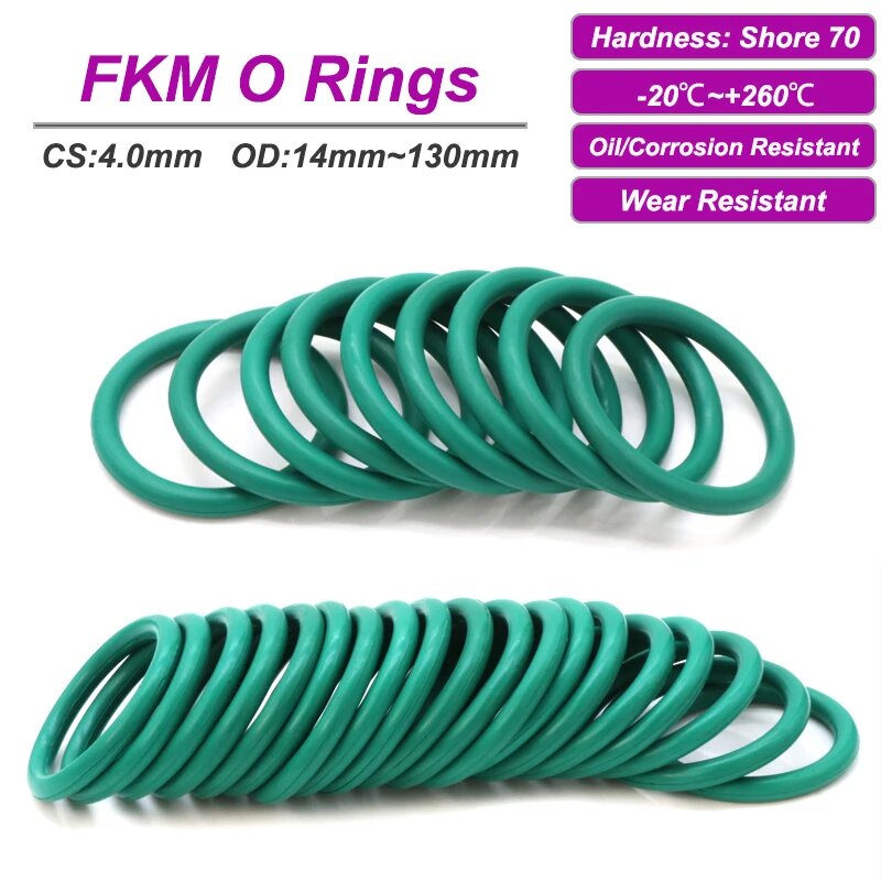 Зелёные уплотнительные кольца FKM 4 мм, 10 шт.