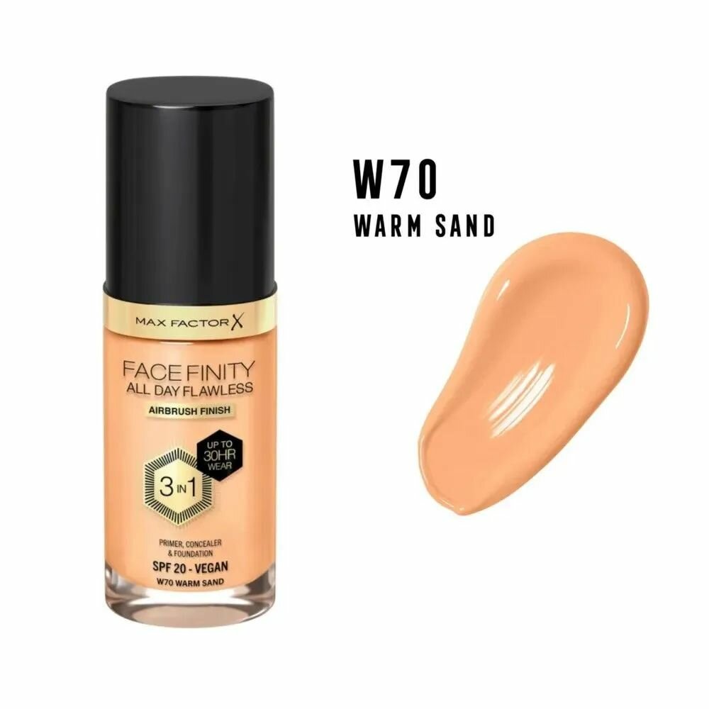 Max Factor Facefinity All Day Flawless airbrash finish 3 in 1, Тональный крем для лица оттенок W70 Warm Sand